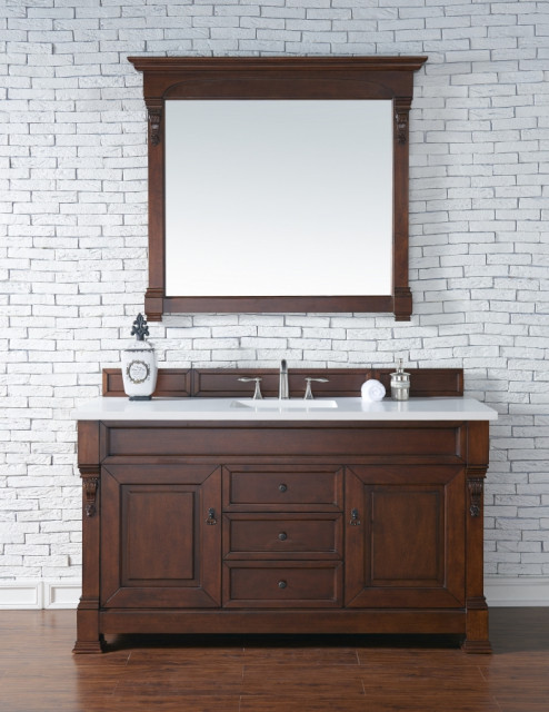 60" Warm Cherry Single Sink Bathroom Vanity White Quartz, James Martin ...