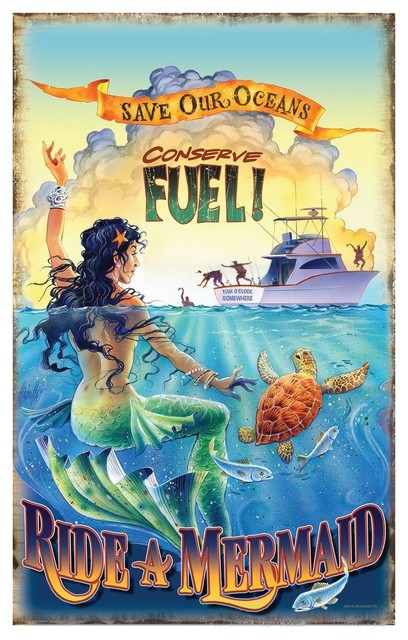 Jim Mazzotta Ride Mermaid Art Print, 12"x18" - Contemporary - Fine Art ...