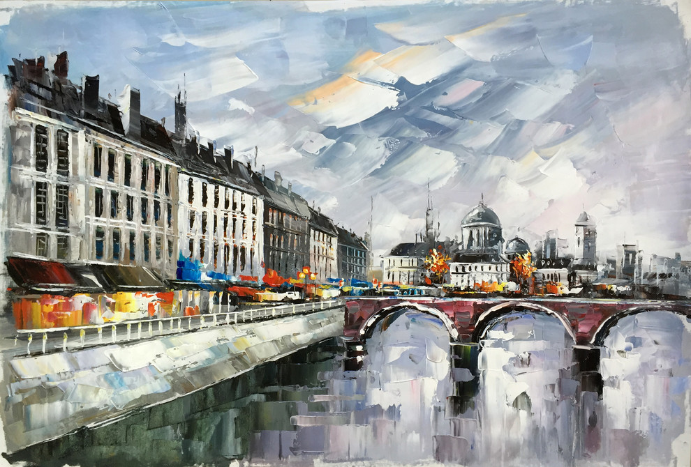 "Lle de la Cite" Oil Painting Print on Wrapped Canvas; Modern Fine Art ...