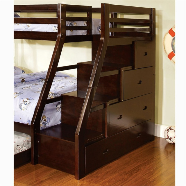 Furniture of America Dannick Wood Twin over Full Storage Bunk Bed in ...