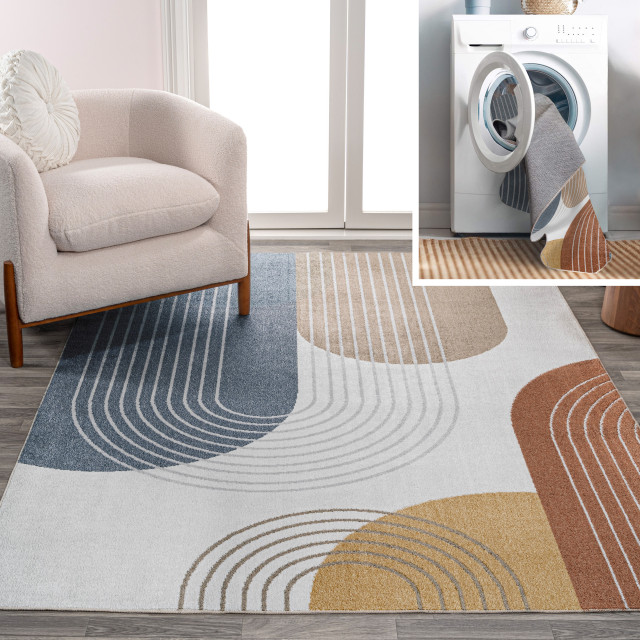 Arches Contemporary Minimalist Machine-Washable Area Rug, 8 ft. x 10 ft ...