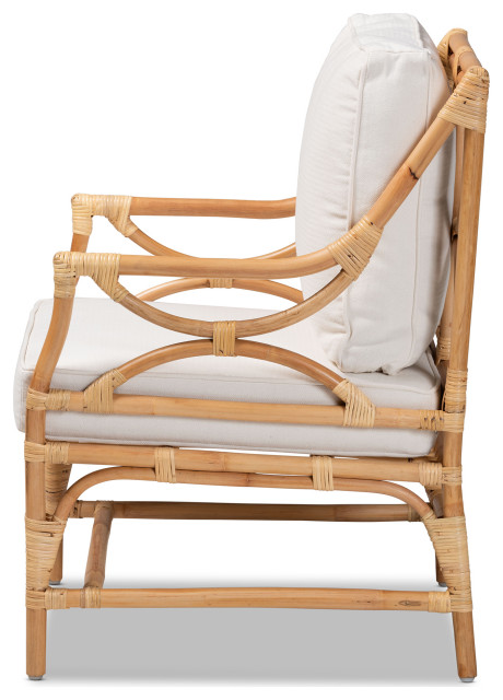 Brandon Modern Bohemian White Fabric Upholster and Natural Brown Rattan ...