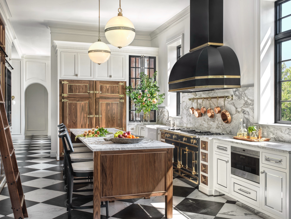 Calacatta Chiara Marble Full-Height Backsplash - Traditional - Kitchen ...