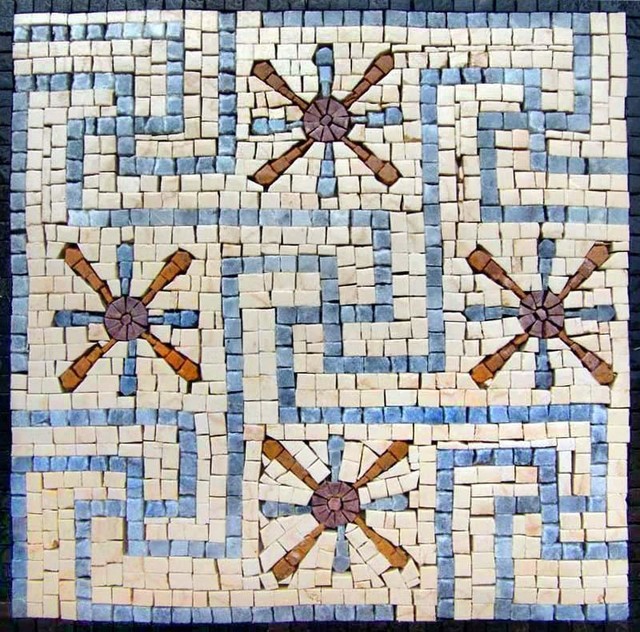 Blue and White Mosaic, Starburst Maze, 35" x8" - Contemporary - Tile ...