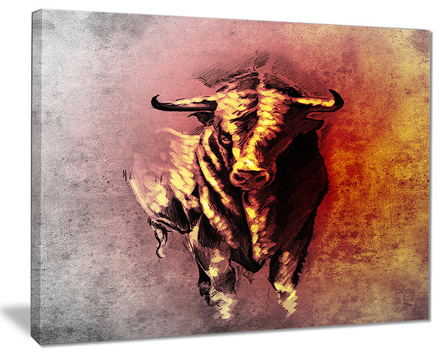 "Spanish Bull Tattoo Sketch" Digital Art Canvas Print, 20"x12 ...