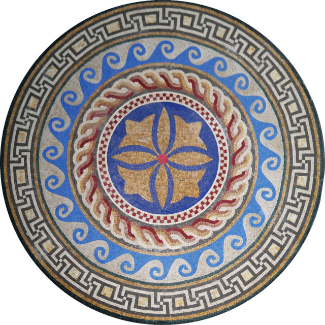 Delialah - Greco-Roman Mosaic Medallion, 60" x 60" - Traditional - Tile ...