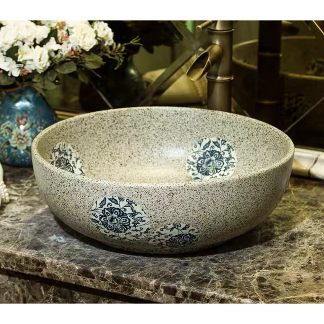 16in Blue and White Ball Motif Green Oriental Porcelain Basin - Asian ...