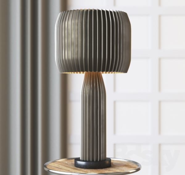 Luxe Round Pleated Silver Nickel Table Lamp, Metal Shade Granite Base ...