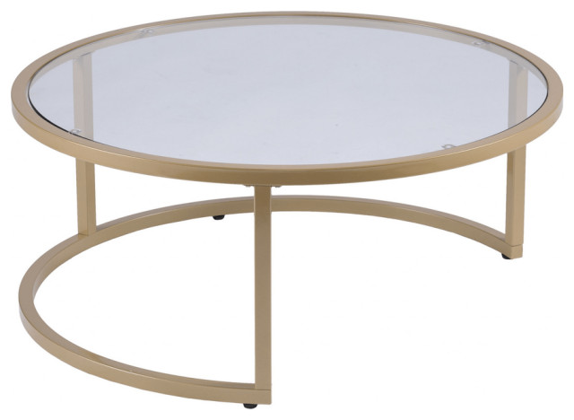 Set of Two Gold Glass Round Nested Coffee Tables - Contemporary ...
