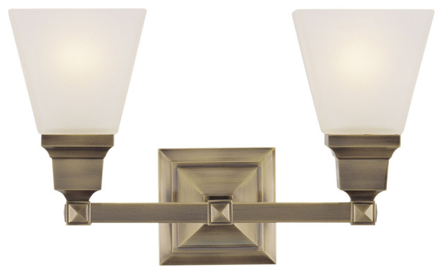 Mission 2 Light Bathroom Vanity Light, Antique Brass - Transitional ...