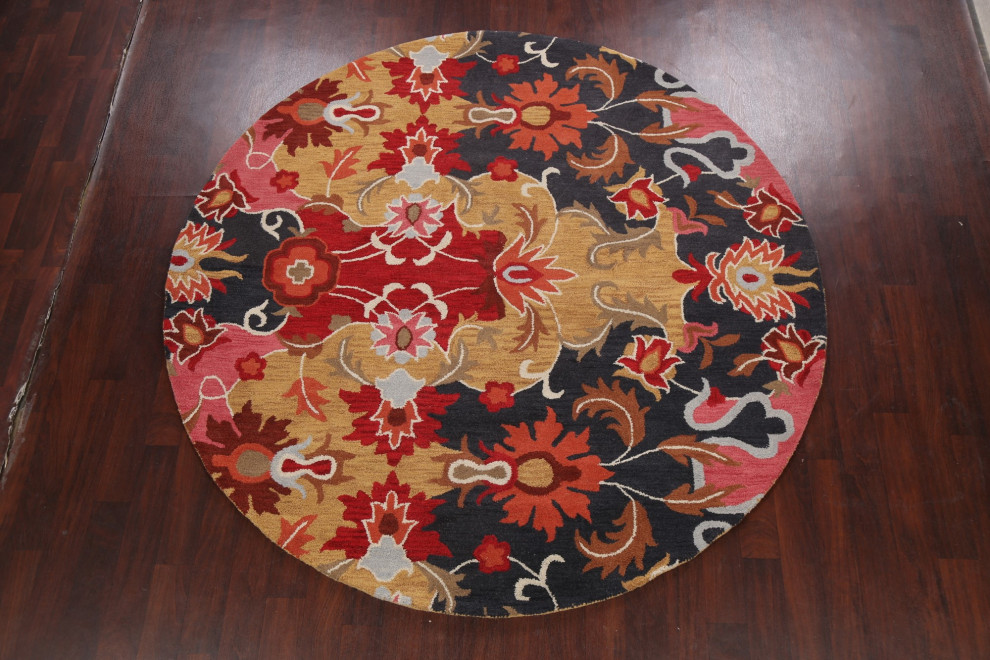 Traditional Floral Oriental Round Area Rug Hand-tufted Wool Carpet 8x8 ...