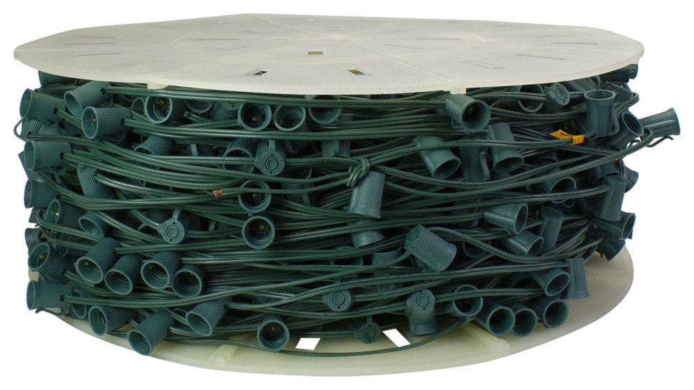 1000' Commercial C9 Socket Sets Spool, 12" Spacing Green Wire ...