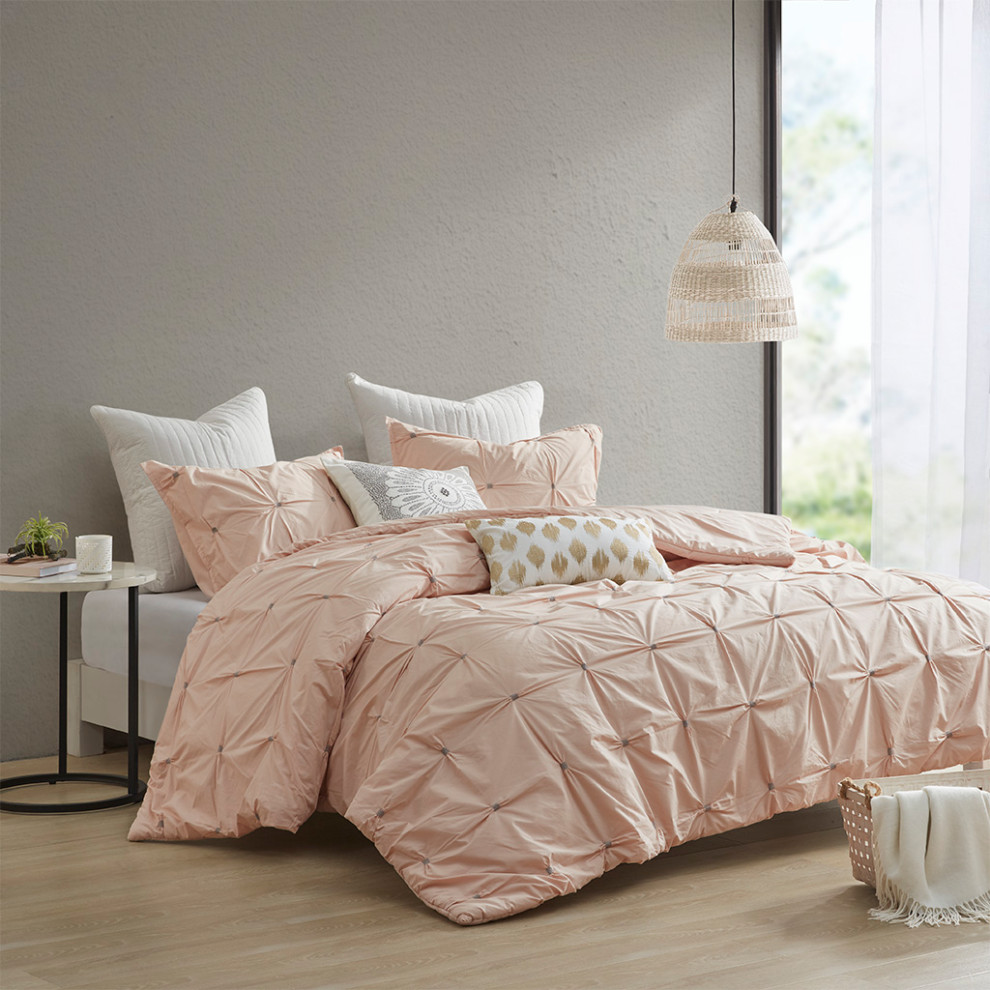 INK+IVY Masie 3 Piece Elastic Embroidered Cotton Comforter Set in Blush ...