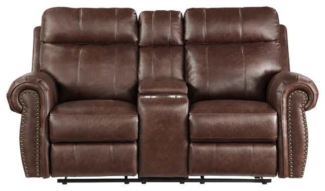 Lexicon Double Reclining Love Seat with Center Console - Brown Color ...