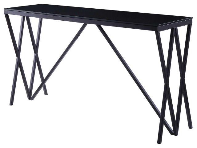 Contemporary Style Metal Sofa Table With Geometric Base, Black ...