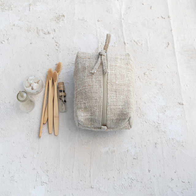 Woven Hemp Fiber Zip Pouch With Handle and Cotton Lining, Natural ...