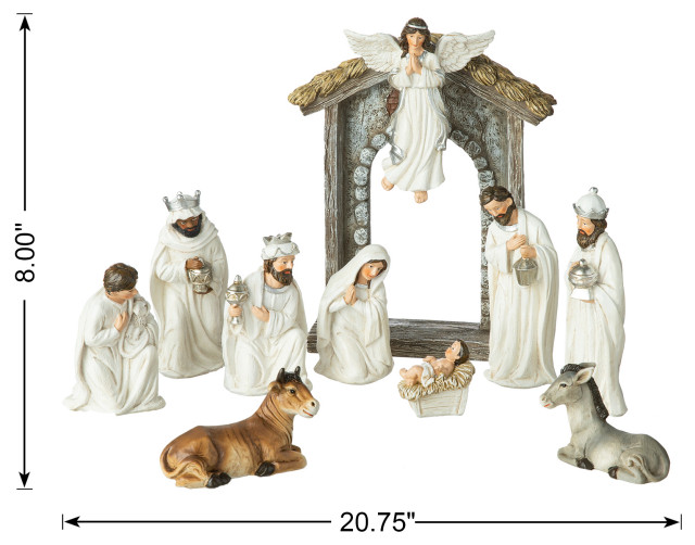 11-Piece Ivory Resin Nativity Figurine Set - Traditional - Holiday ...