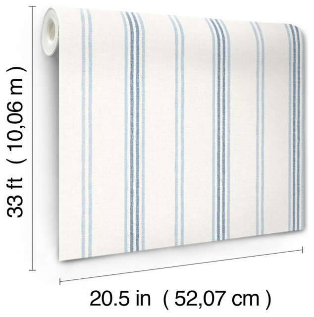 Lovage Blue Linen Stripe Wallpaper, Bolt - Contemporary - Wallpaper ...