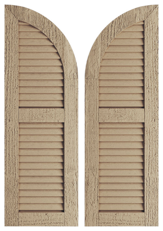 11"Wx24"H Hand Hewn Joined BnB Elliptical Top Faux Wood Shutters, 15"W ...