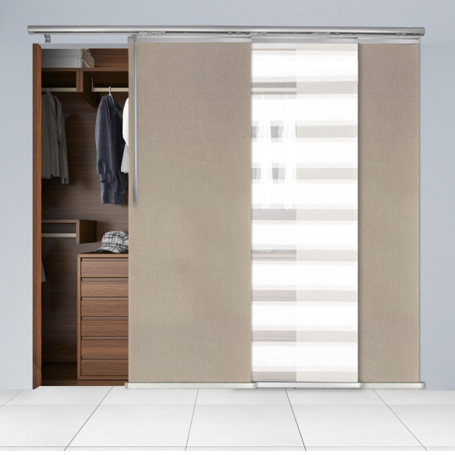 Blanched White-Alabaster Panel Track Room Divider Vertical Blinds 94 ...