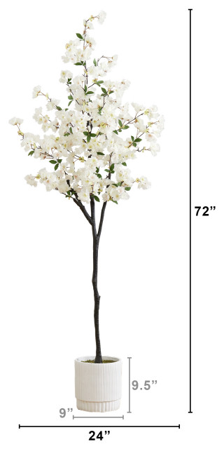 6ft. Artificial Cherry Blossom Tree with White Decorative Planter ...