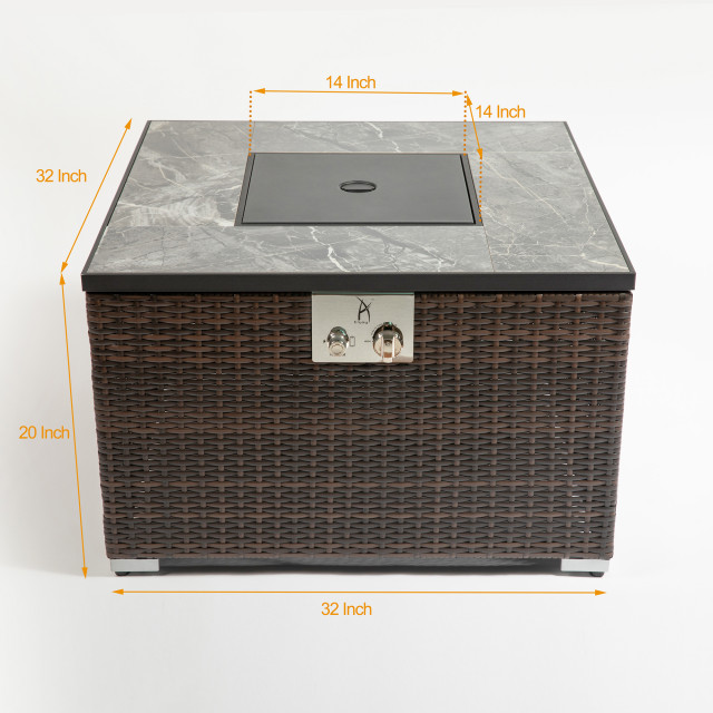 Square Ceramic Tile Tabletop Outdoor Fire Pit Table with Lid - Tropical ...