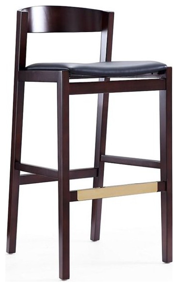 Set of 3 Bar Stool, Beech Wood Frame With Black PU Leather Seat ...
