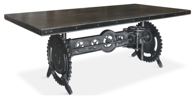 Steampunk Adjustable Dining Table - Iron Crank Base - Gray Top ...