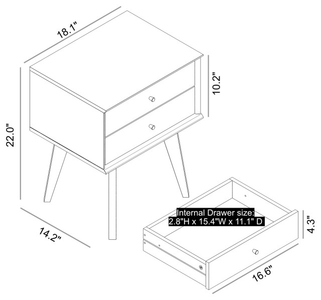 Abby 2 Drawers Amber Walnut Nightstand (Set of 2) - Midcentury ...