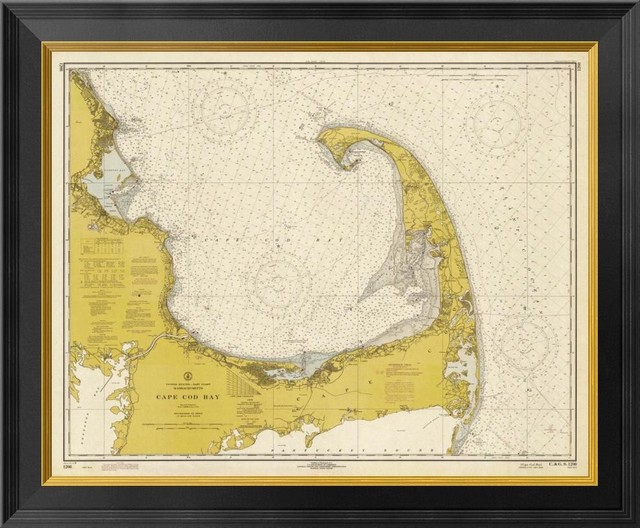 Nautical Chart, Cape Cod Bay 1970, Sepia Tinted, 20"x1.5"x17", 26"x1.5 ...