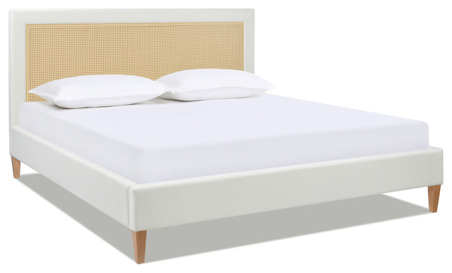 Haley Upholstered Cane-Back Platform Bed, King - Tropical - Platform ...