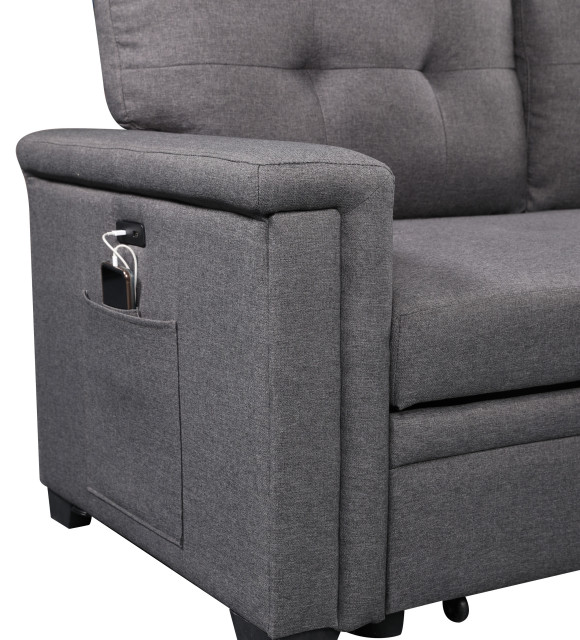 Ashlyn Sleeper Sofa With USB Charger Pocket and Chaise - Transitional ...