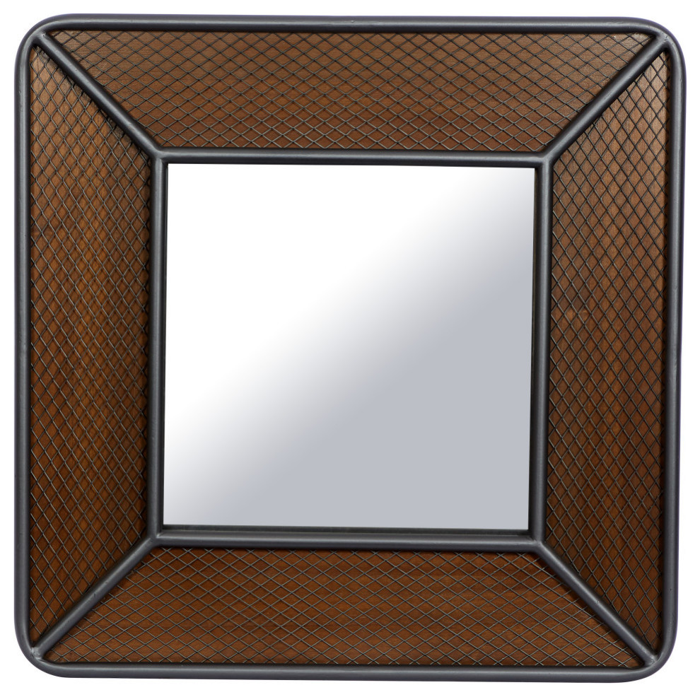 Brown Wood Industrial Wall Mirror 32" x 2" x 32" - Industrial - Wall ...