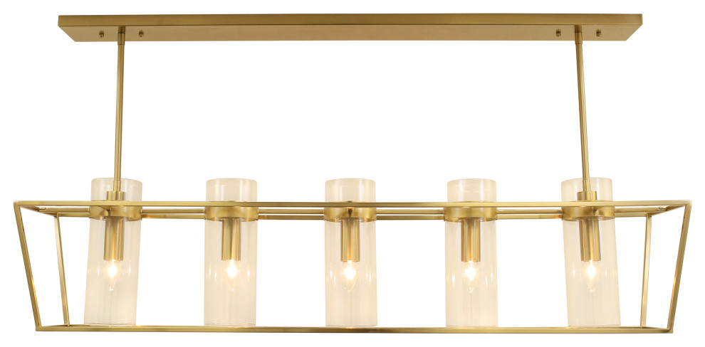 CHANCE LARGE RECTANGULAR SATIN BRASS CHANDELIER, 54" Wide - Farmhouse ...