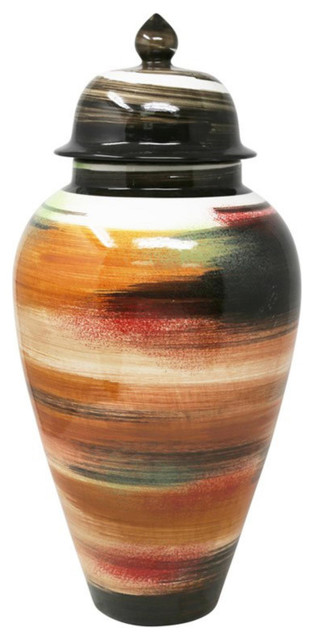 Decorative Covered Ceramic Jar, Multicolor - Contemporary - Decorative ...