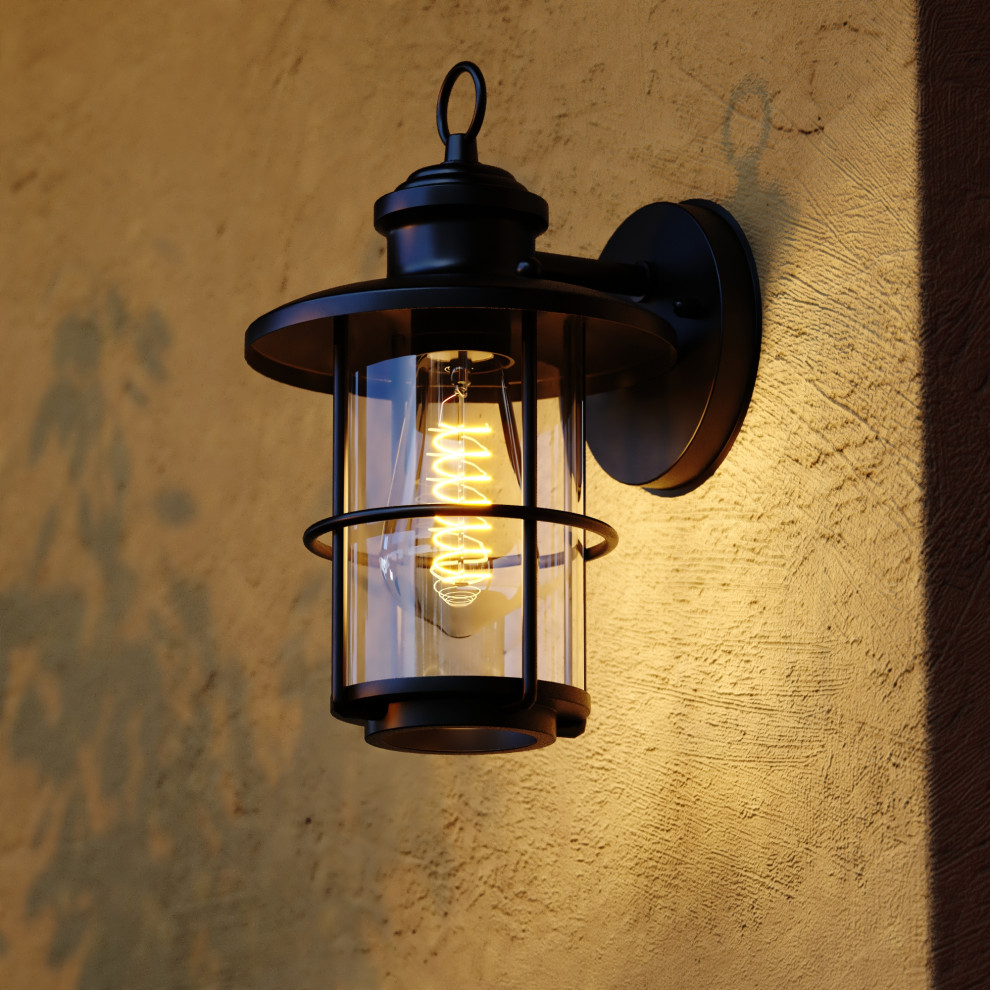 Lake Shore Steel 1 Light Black Coastal Outdoor Wall Lantern Clear Glass, 6.25-in W x 10-in H x 6 ...