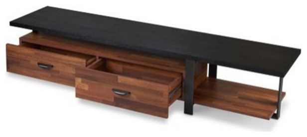 Vintage wood TV storage farmhouse TV benches with walnut and black ...