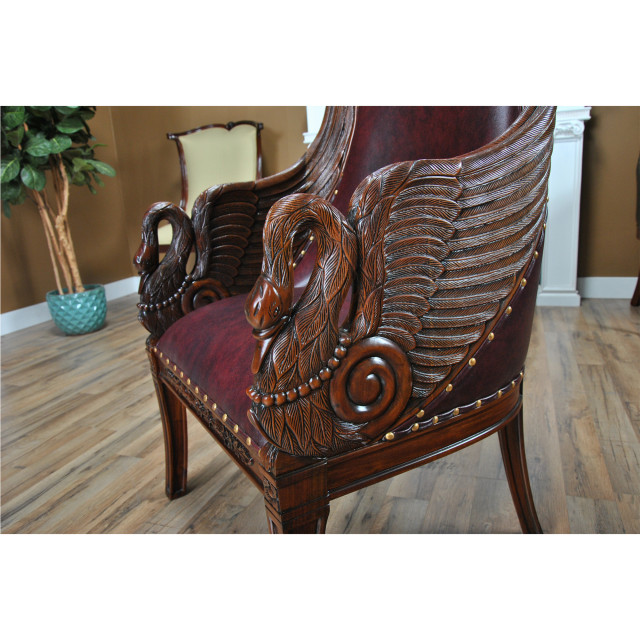 Mahogany Swan Arm Chair With Red Leather - Traditional - Armchairs And ...