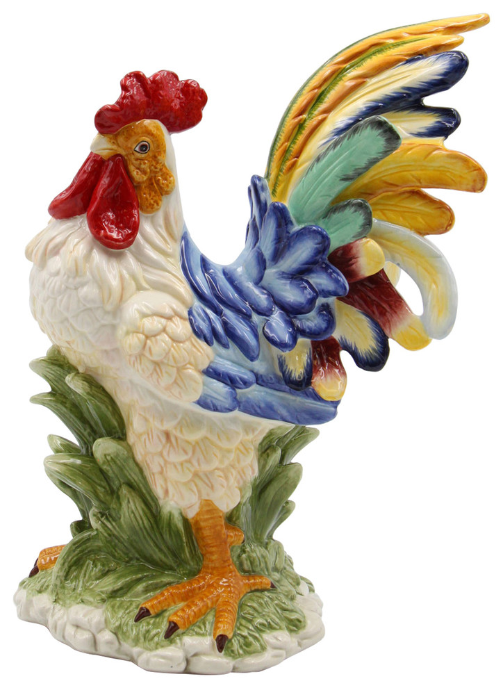 Small Colorful Rooster Figurine, 10 7/8"H - Farmhouse - Decorative ...