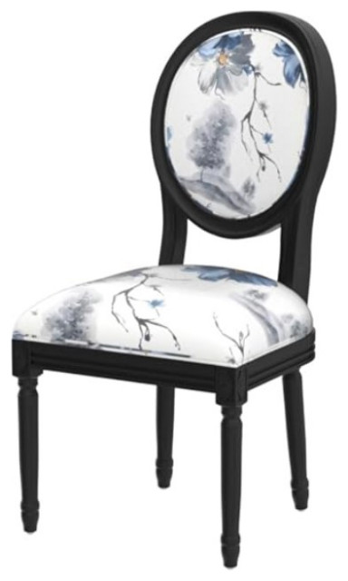 Set of 2 Traditional Floral Print Dining Chairs with Rubberwood Legs ...
