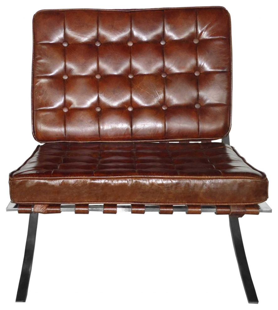 HomeRoots Brown Full Leather Fireproof Foam Chair - Contemporary ...