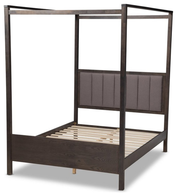 Bowery Hill Gray and Oak Finished Wood King Platform Canopy Bed ...
