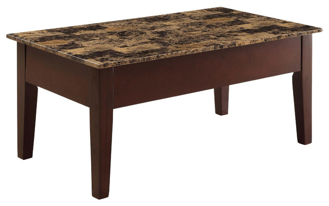 Transitional Style Wooden Coffee Table with Faux Marble Lift Top ...