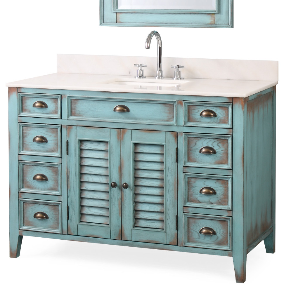 47" Benton Distressed Blue Abbeville Vanity - Farmhouse - Bathroom ...