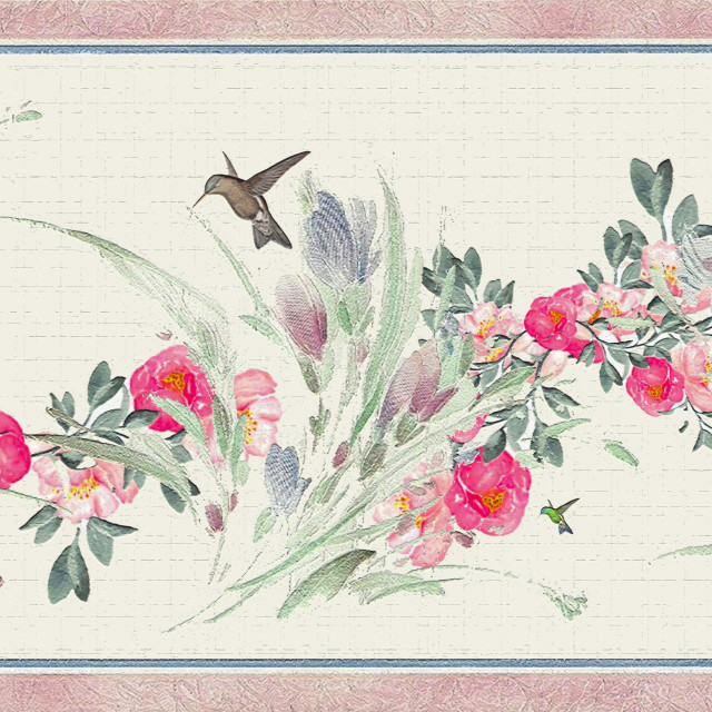 Bouquet, Hummingbird Peel and Stick Wallpaper Border 15'x7", Roll 15 ft ...