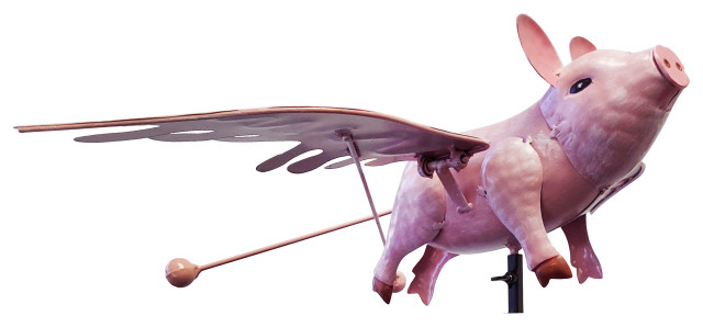 Metal Rustic Flying Pig Rocker Garden Stake Outdoor Kinetic Wind ...