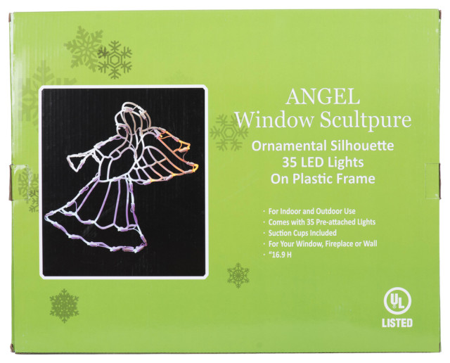 Vickerman 35 Light LED Angel Window Decor 17x14", White, 17"x14 ...