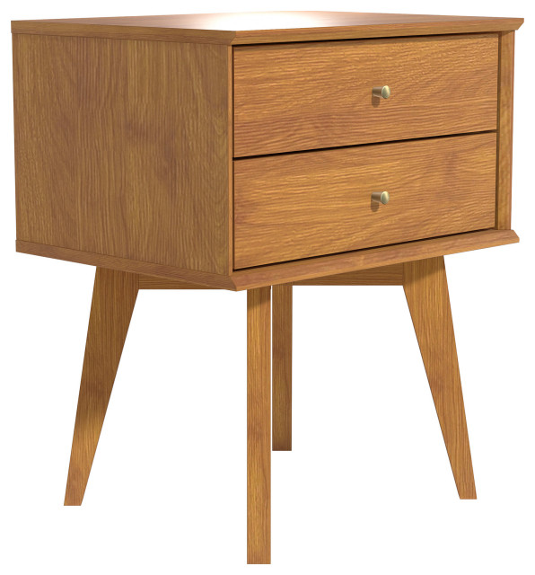 Abby 2 Drawers Amber Walnut Nightstand (Set of 2) - Midcentury ...