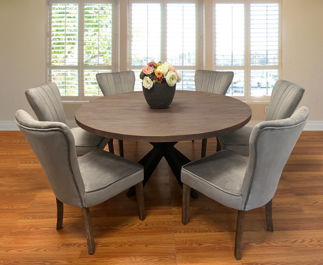Felix 7-Piece Dining Set with 72" Mango Wood Dining Table and 6 Cleo ...