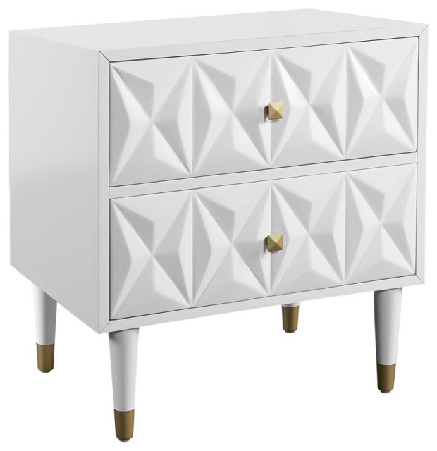 2 Drawer Geo Texture Nightstand White - Midcentury - Nightstands And ...